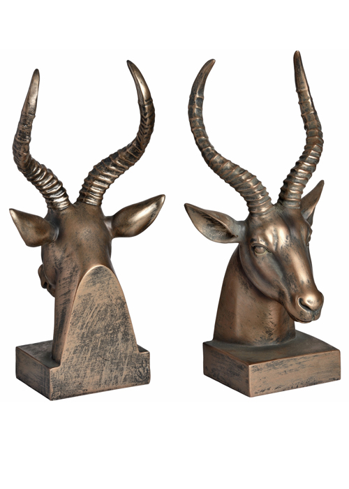 17946-a bronze antique stag antlers bookends - Interior Flair