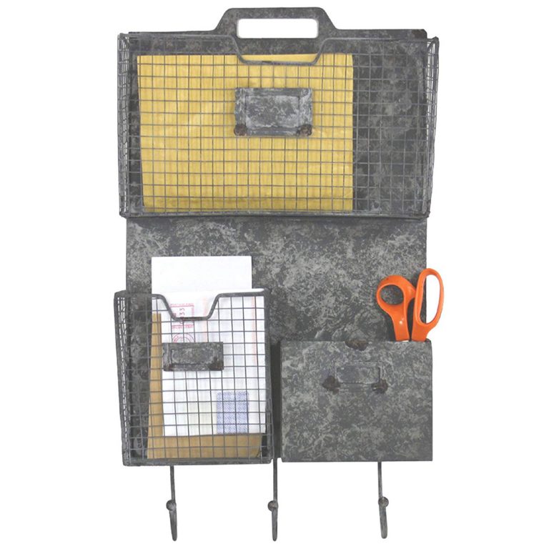 LK908-2 Distressed Grey Metal Wire Rack Hooks - Interior Flair