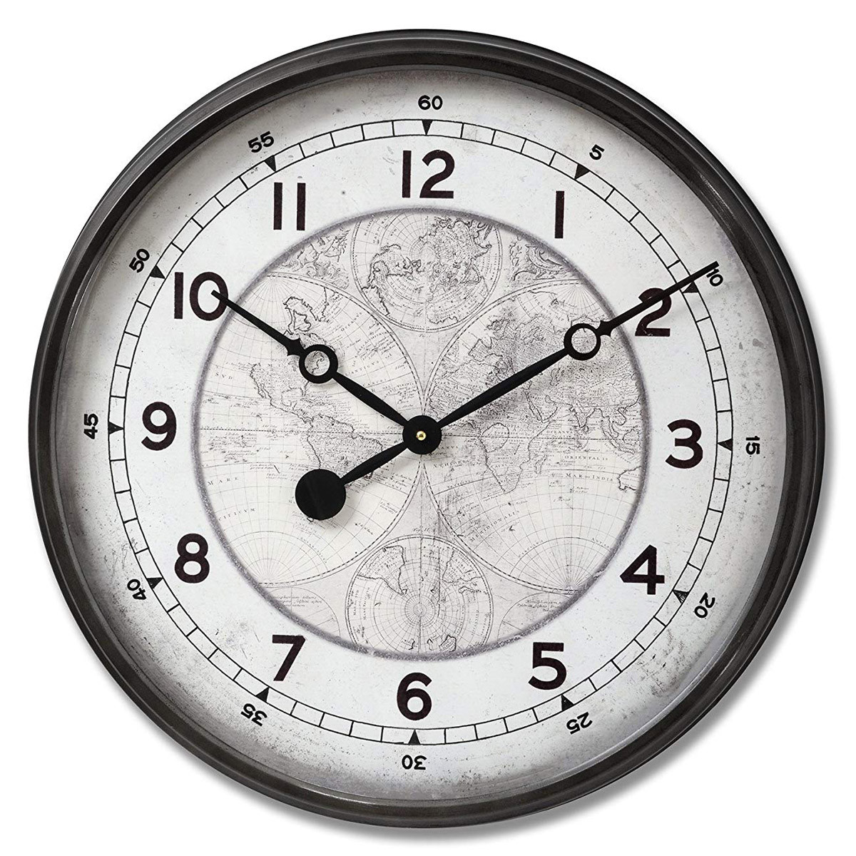 18080 Vintage Style Large World Map Clock - Interior Flair