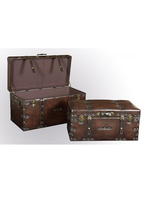UGK002_4_Pair of Antique Brown Storage Trunks - Interior Flair