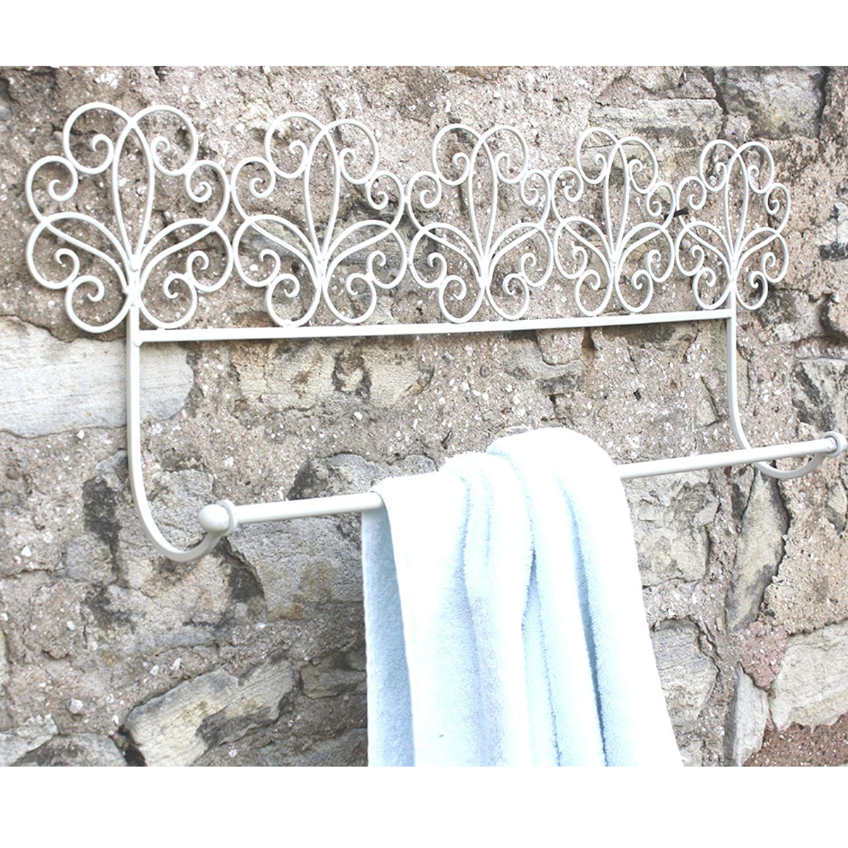 YF1008-3 Antique Cream Scroll Wall Towel Rail - Interior Flair