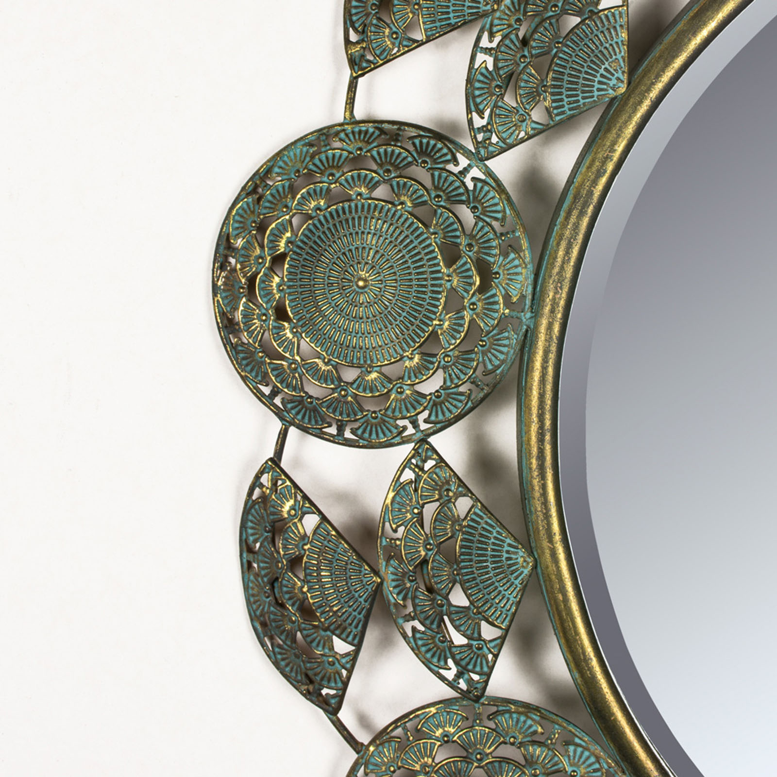 Antiqued Gold Circle Fan Wall Mirror a - Interior Flair