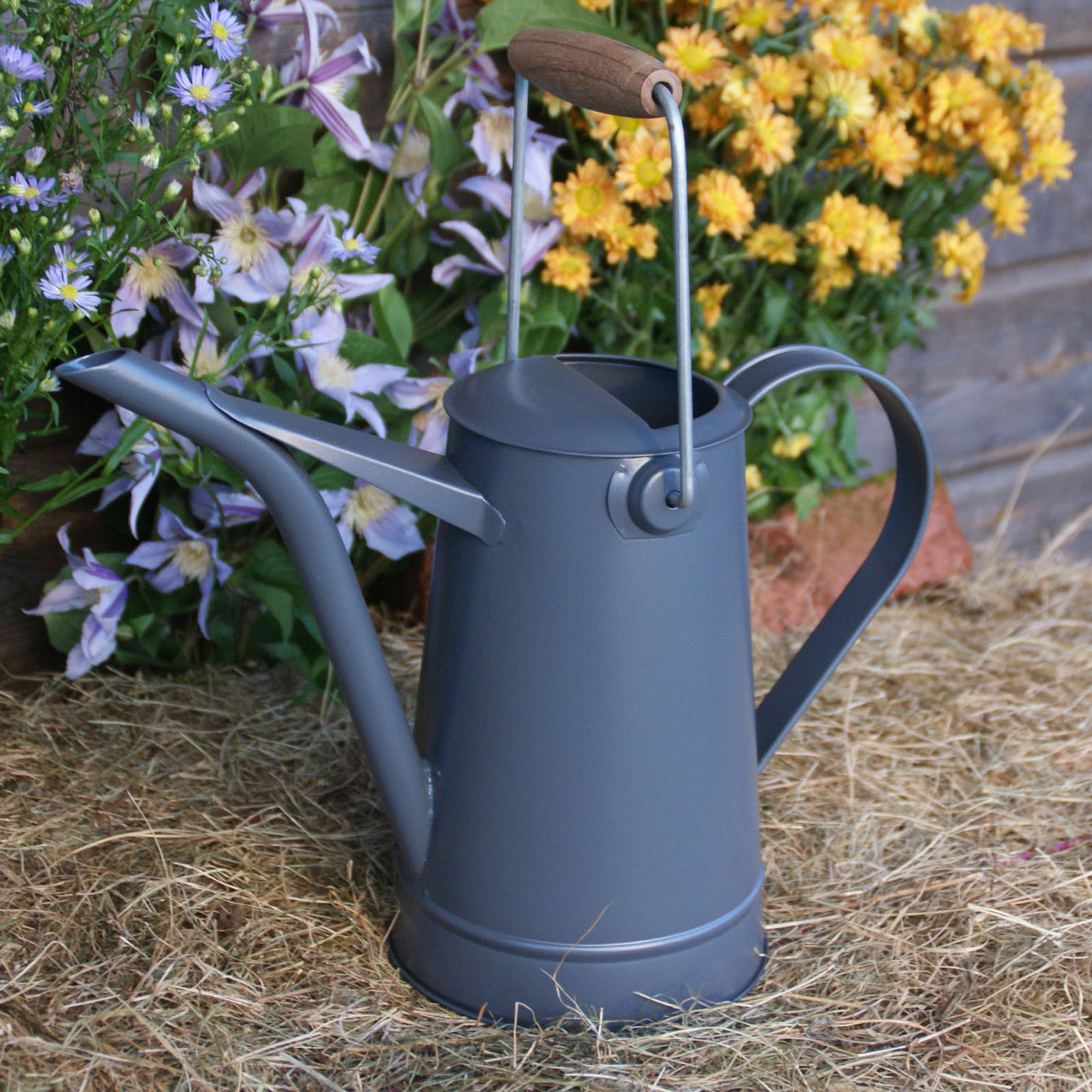 Tall Slate Grey Metal Watering Can a - Interior Flair