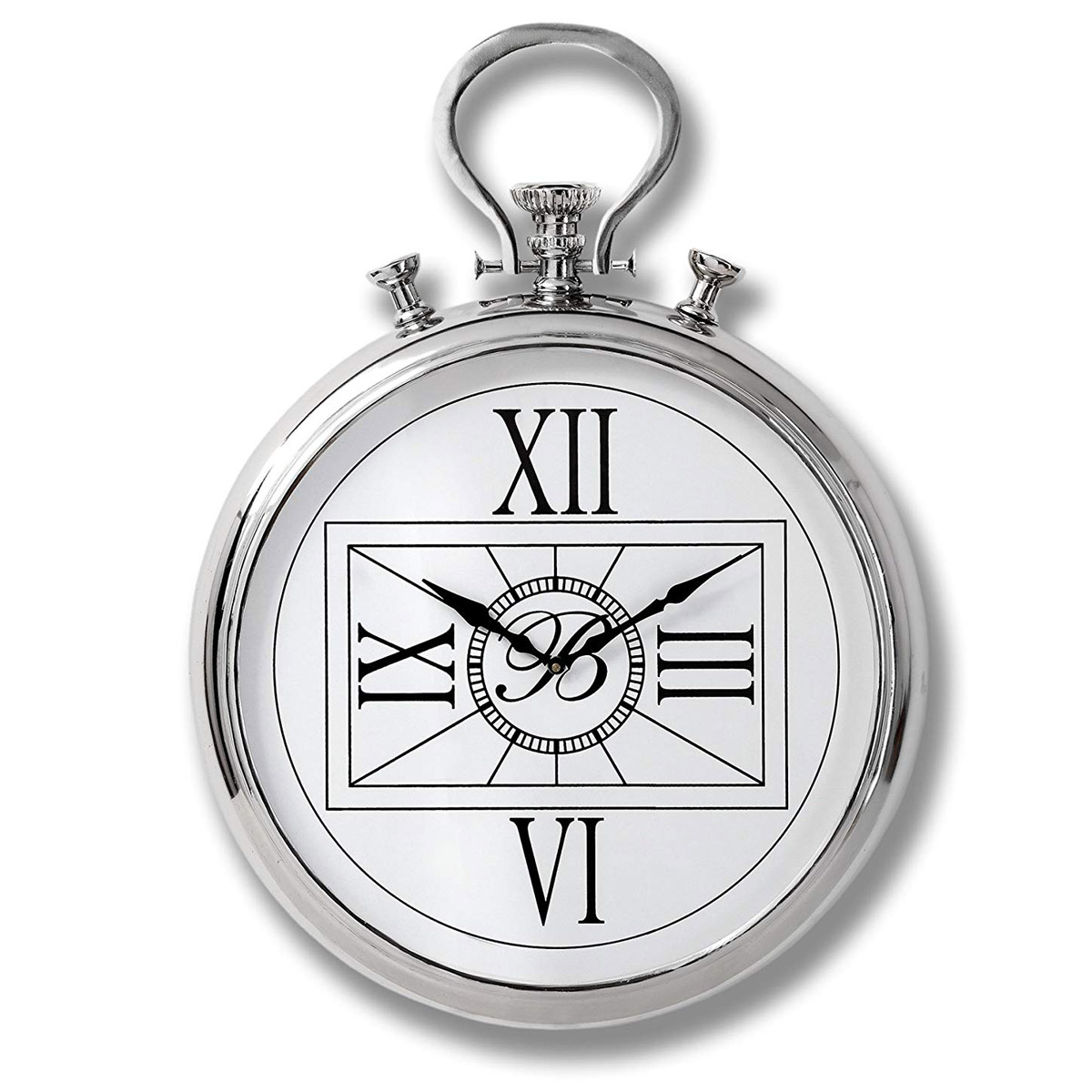 18240 Large Pocket Watch Style Silver Clock - Interior Flair