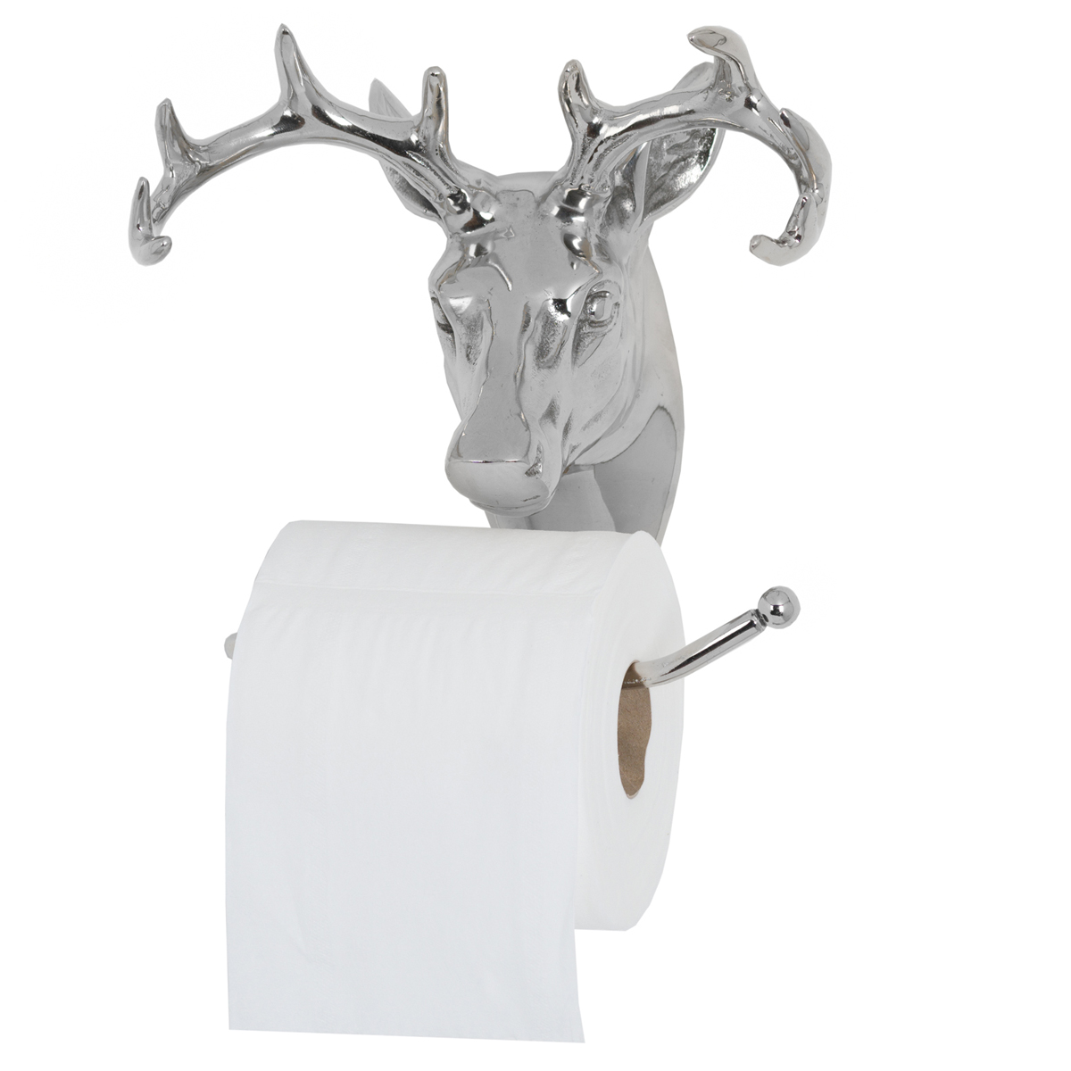 19085 Stag Head Silver Metal Toilet Roll Holder - Interior Flair