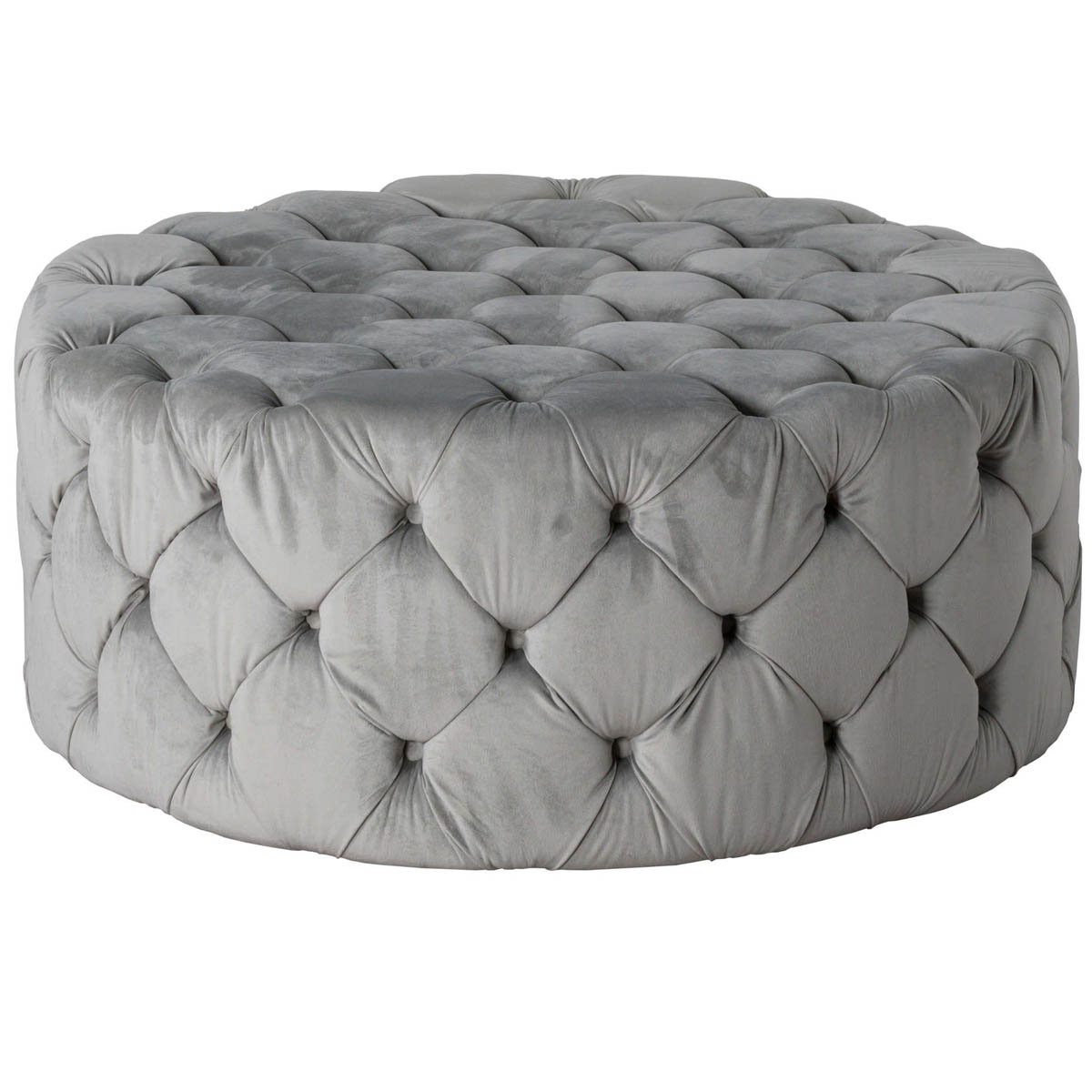 19348 Large Grey Velvet Round Foot Stool - Interior Flair