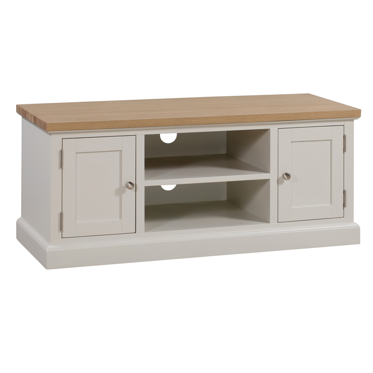 19326 Farmhouse Style White Wood Silver TV Unit - Interior Flair