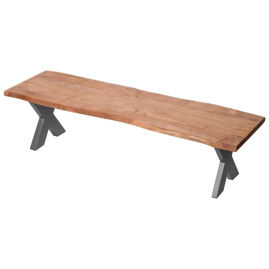 Contemporary Rustic Acacia Wood Grey Bench - Interior Flair