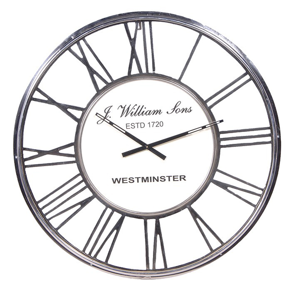 KNG116 Large Silver Chrome White Wall Clock - Interior Flair