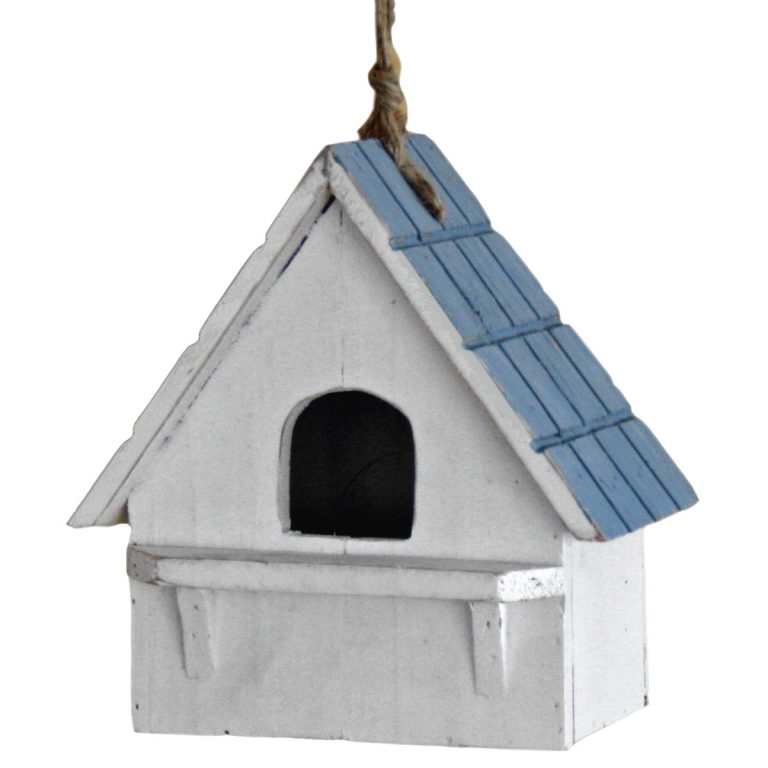 1255 Vintage Style White Blue Bird House - Interior Flair