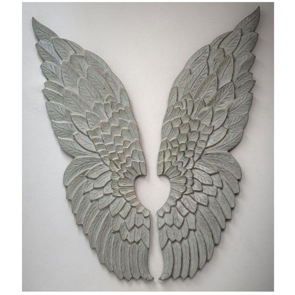 Grey Hand Carved Wooden Angel Wings - Interior Flair