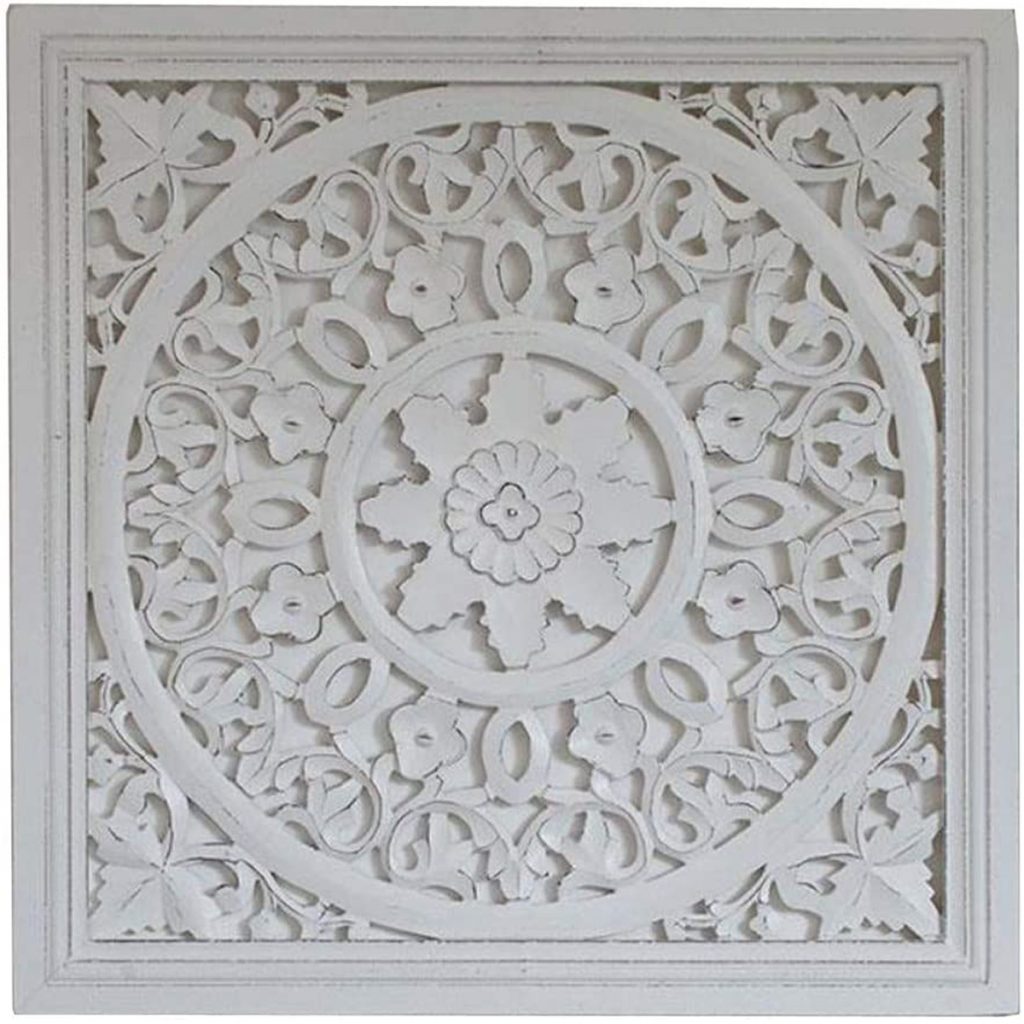 Hand Carved White Square Wall Panel - Interior Flair
