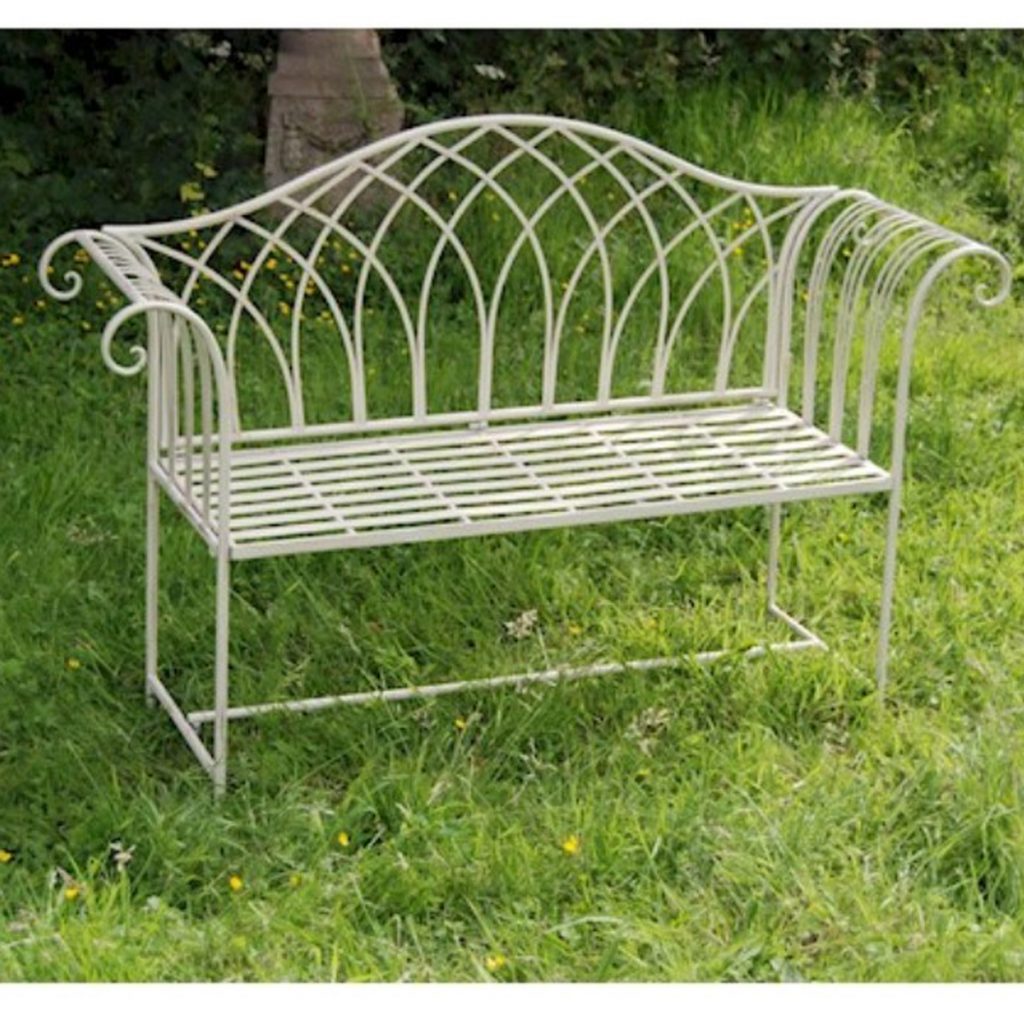 Gothic Style Cream Metal Garden Bench - Interior Flair