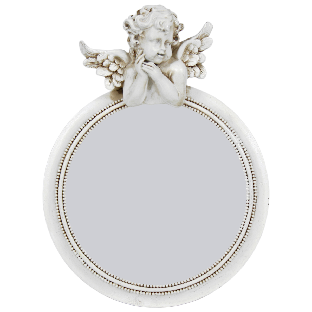 4723 Antique White Cherub Angel Mirror - Interior Flair