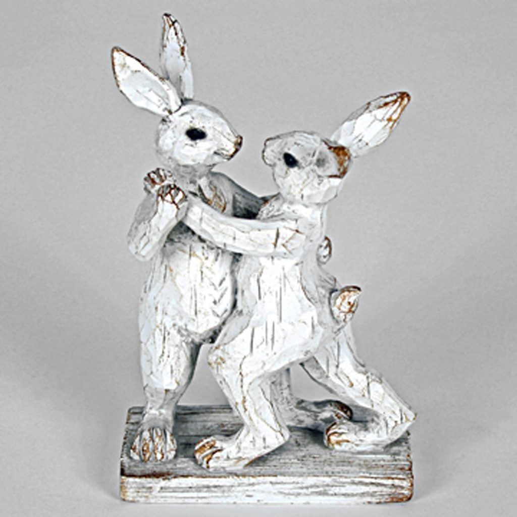 White Rustic Dancing Rabbits Ornament - Interior Flair
