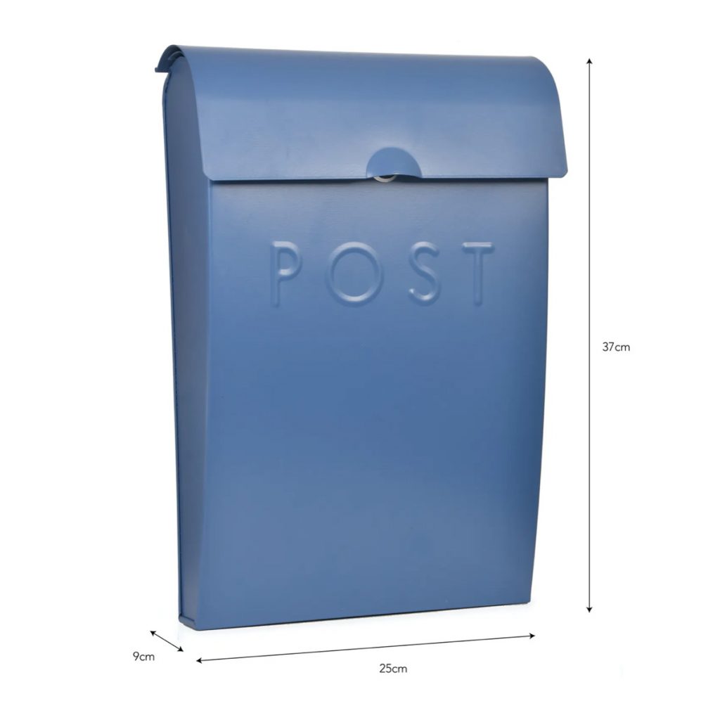 Lulworth Blue Steel Wall Post Box - Interior Flair